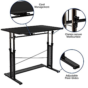 Flash Furniture Fairway Height Adjustable (27.25-35.75"H) Sit to Stand Home Office Desk - Black