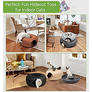 MAMI&BABI Peekaboo Cat Cave for Indoor Cats, Cat Donut Cat Tunnel Bed, Scratch Resistant Cat Toys for Medium Large Cats up to 30 lbs
