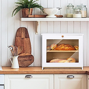 HOMEKOKO Bamboo Double Layer Regular Bread Box, Natural Bamboo Bread Boxes for Kitchen Counter, Bamboo Capacity Food Storage (White)