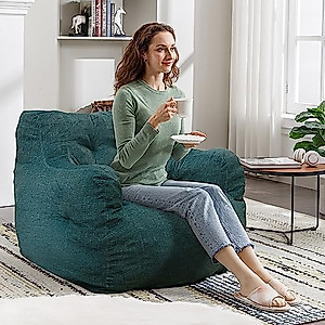 Recaceik Bean Bag Chairs, Soft Cotton Linen Bean Bag Chair with Filler, Fluffy Lazy Sofa, Comfy Cozy BeanBag Chair with Memory Foam for Small Spaces, Bedroom, Living Room, Dorm, Teal