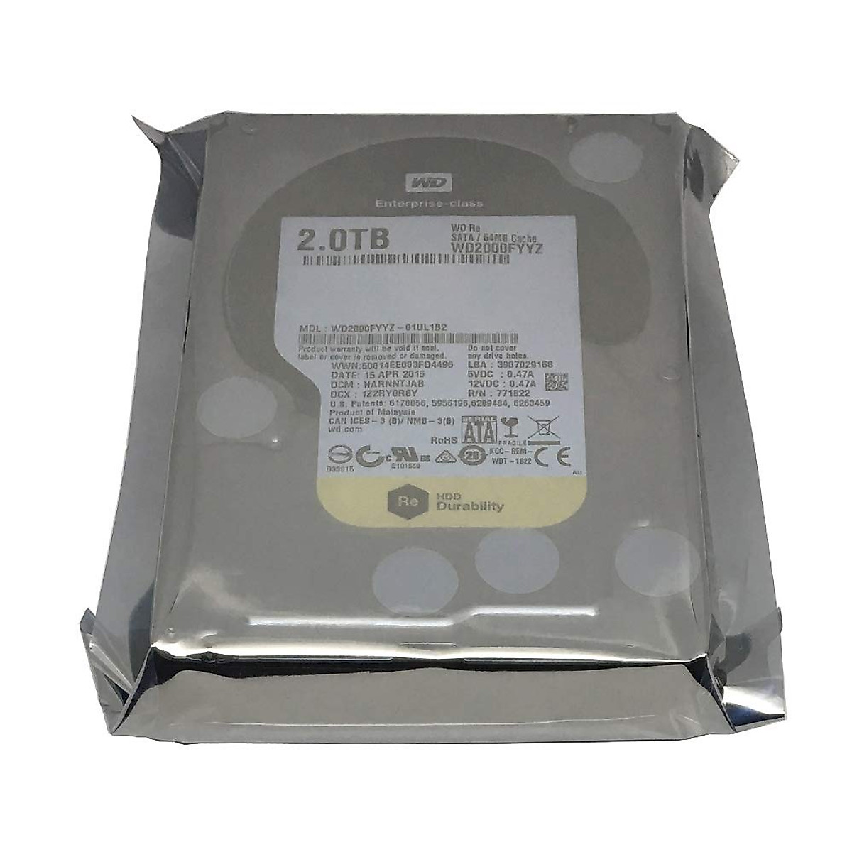WD RE 2 TB Enterprise Hard Drive: 3.5 Inch, 7200 RPM, SATA III, 64 MB Cache (WD2000FYYZ) (Old Model) (Renewed)