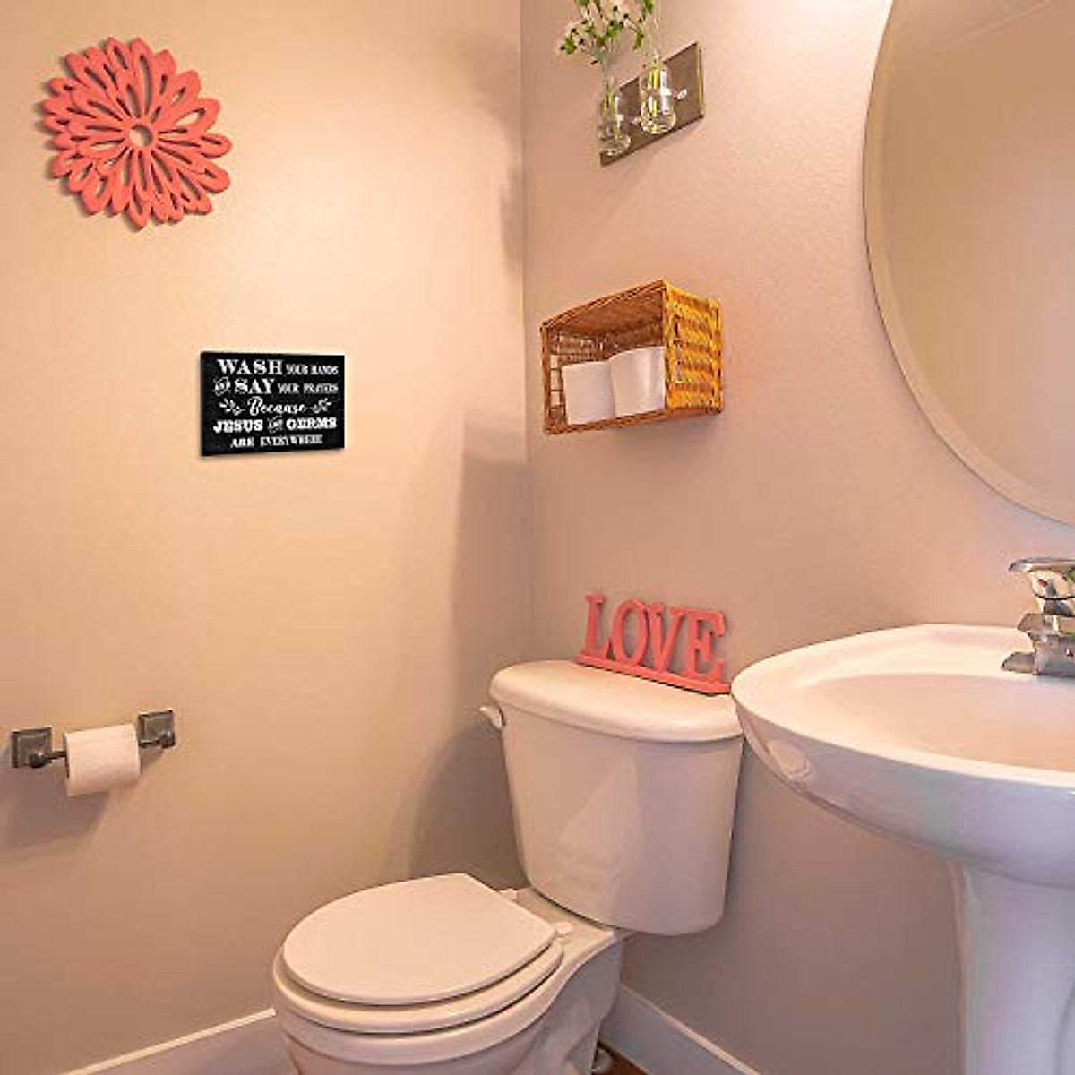 Jetec Farmhouse Bathroom Sign Wash Your Hands and Say Your Prayers Everywhere Rustic Wooden Wall Box Sign Funny Wall Plaque Table Decor for Home Room Office 7.87 x 5.1 Inch