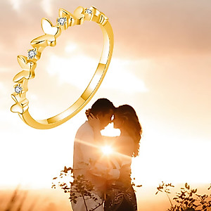 SISGEM Genuine Diamond Butterfly Rings 10K 14K 18K Solid Gold for Women,Petite White Round-cut 0.28 cttw Diamond Rings Wedding Promise Eternity Bands