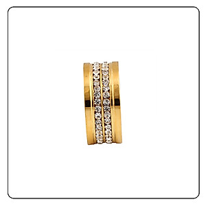 Fusamk Fashion 18K Gold Stainless Steel Band Ring Two Row Crystal Ring(Gold(9))