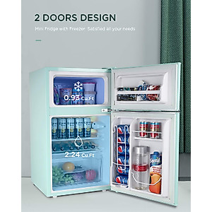 ADT Mini Refrigerator with Handle, 3.2 Cubic Feet Capacity Mini Fridge with Freezer (Mint Green)