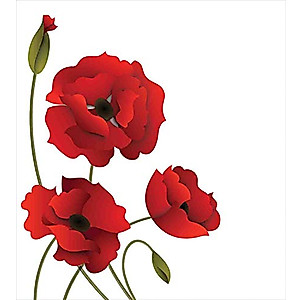 Ambesonne Floral Duvet Cover Set, Poppy Flowers Vivid Petals Buds Pastoral Purity Mother Earth Nature Design, Decorative 3 Piece Bedding Set with 2 Pillow Shams, Queen Size, Red Green
