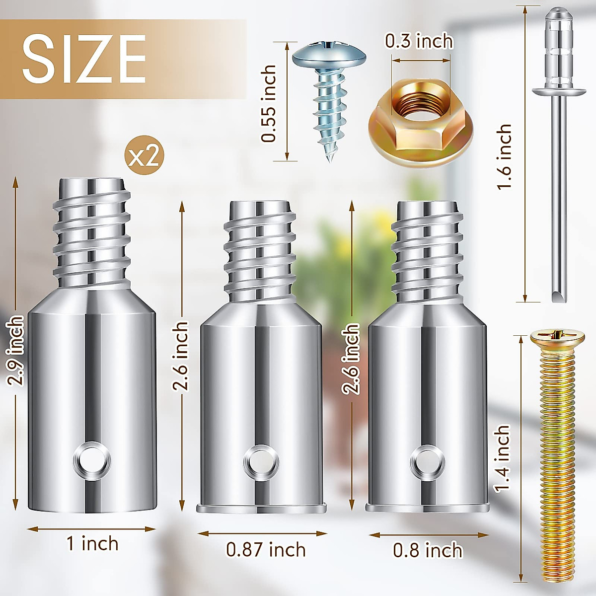 Zhengmy 6 Pcs Threaded Tip Replacement, Broom Handle Threaded End, Pole Handle Replacement, Extension Pole Adapter Tips for Metal Broom(0.8 Inch, 0.87 Inch, 1 Inch)