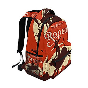 Wild West RODEO Daypack Backpack School College Travel Hiking Fashion Laptop Backpack for Women Men Teen Casual Schoolbags Canvas