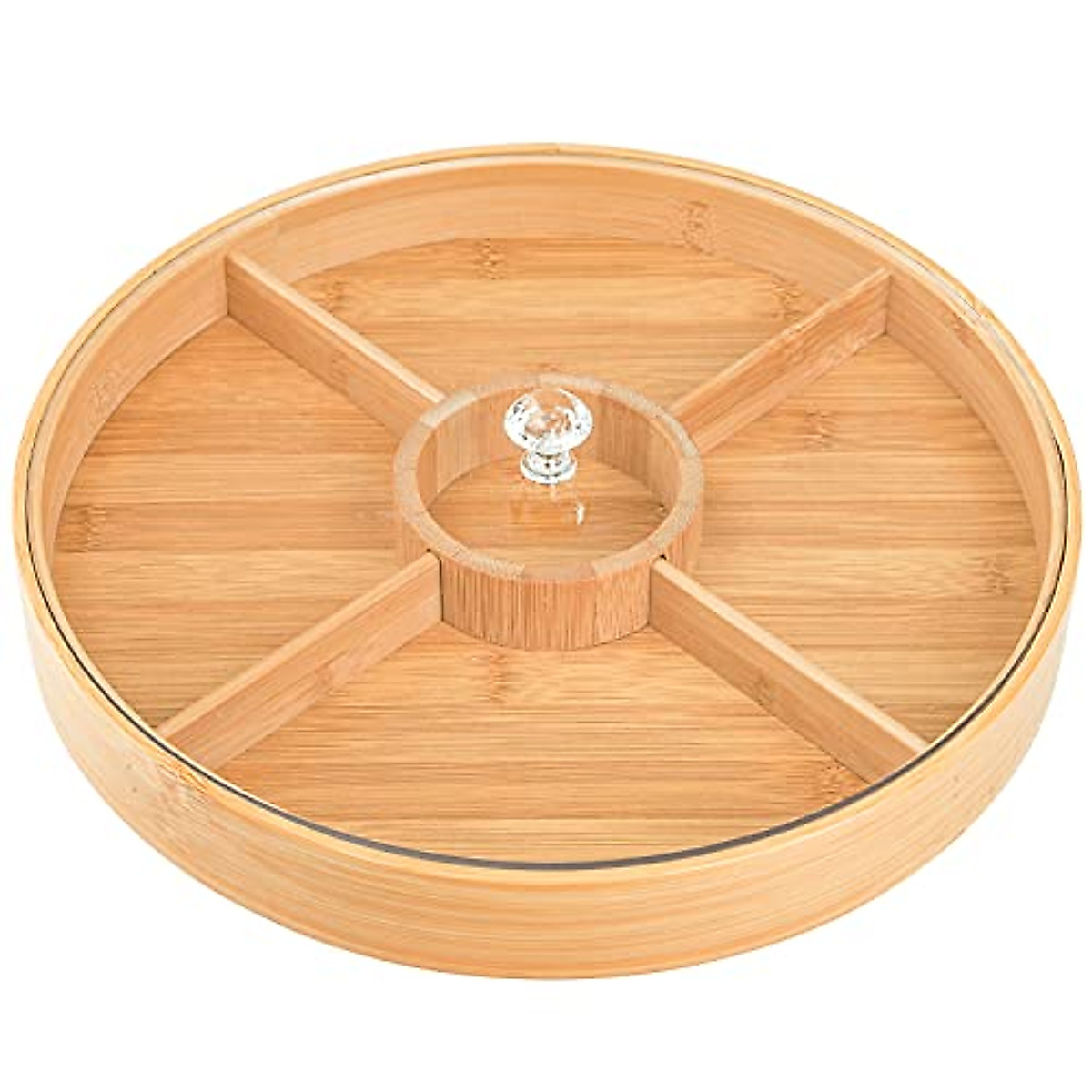 Hedume Bamboo Nuts Storage Platter Tray, Food Serving Tray with 5 Dining Grids, 12 Inches Dessert Fruit Veggie Food Serve Plate Tray for Party, Family Dinner, Holiday and Home Warming