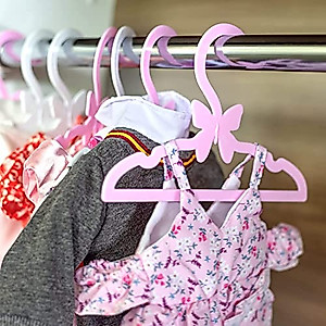 Doll Clothes Hangers for American 18" Girl Dolls - Set of 24 Unique Pink and White Butterfly Wardrobe Hangers- Holds Accessories, Sets, Shirts, Jackets, Pants, Dresses, Gifts for Girls Kids Birthday