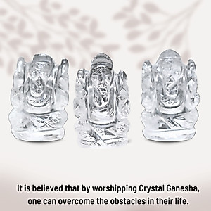 Clear Quartz Ganesha Idol - Crystal Ganesha Idol for Car Dashboard - Spiritual Home, Office and Room Table Decor Ganesha Statues Made of Crystals and Healing Stones