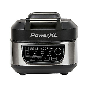 PowerXL Grill Air Fryer Combo Plus 6 QT 12-in-1 Indoor Grill, Air Fryer, Slow Cooker, Roast, Bake, 1550-Watts, Stainless Steel Finish