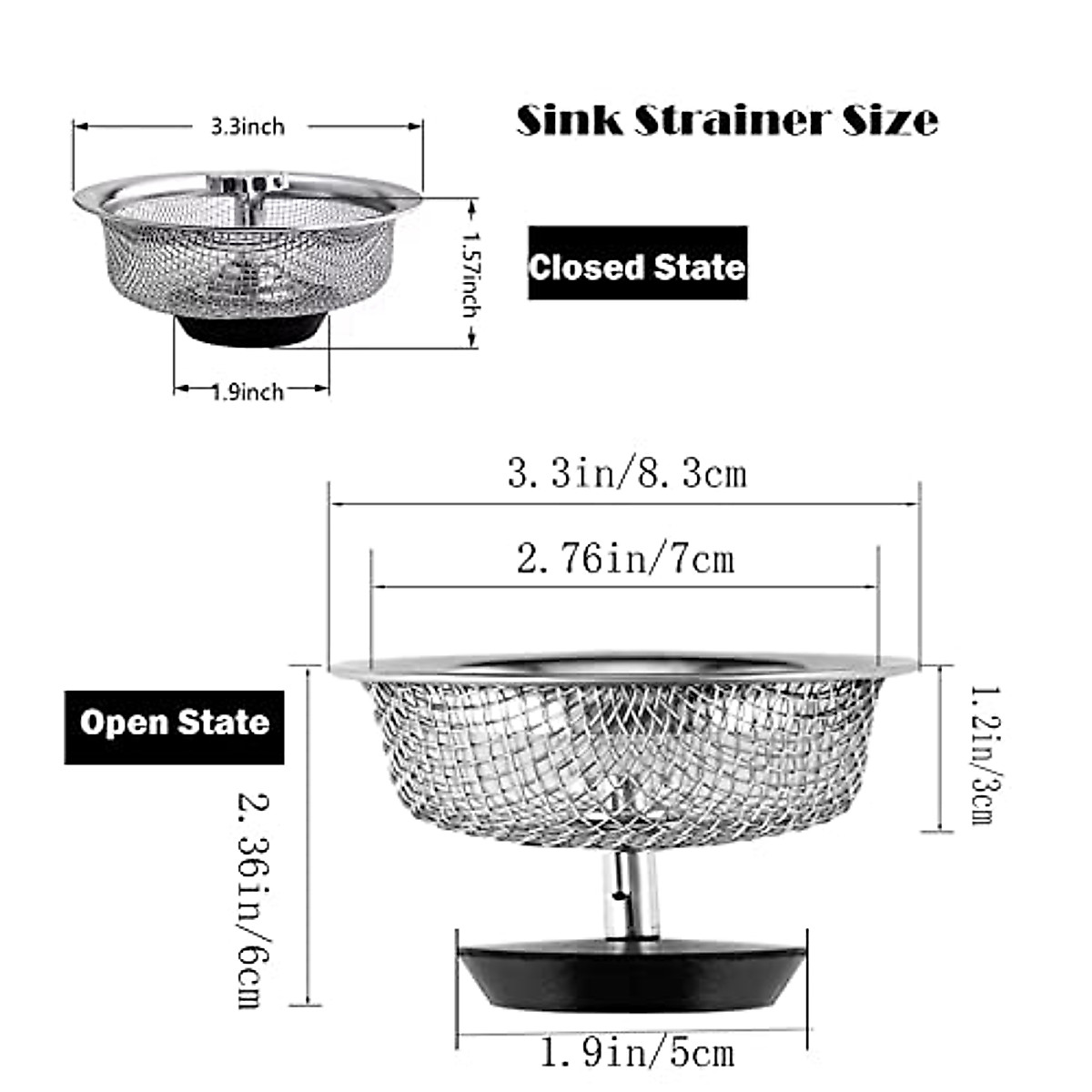 Wjjsahi Kitchen Sink Strainer, 2 Pack Stainless Steel Sink Drain Basket With Handle Sink Stopper Suitable for Bathroom Kitchen, Sink Drain Strainer