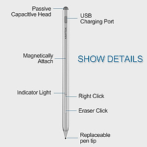 Pen for Surface 4096,Pen for Microsoft Surface Pro 8/X/7/6/5/4/3/Surface 3/go/go 2/go 3/Book/Laptop/Studio,Palm Rejection (Silver)