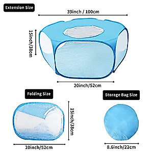 JIMEJV Small Animals Playpen with Anti Escape Zippered Cover Portable Breathable & Waterproof Indoor Exercise Yard Fence Cage Tent for Cats Puppy Guinea Pig Hamster Chinchillas Rabbits (Blue)