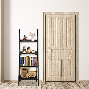 Babion Ladder Shelf Bookcase, 4-Tier Wooden Freestanding Plant Shelf Bookshelf Display Shelf, for Office, Balcony, Living Room - Black