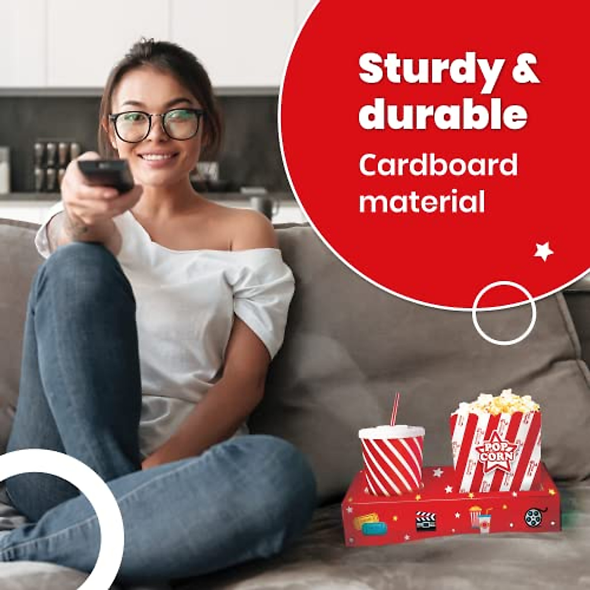 Movie Night Supplies 18 Pcs - Popcorn Buckets (12ct) & Movie Night Snack Trays (6ct) - Movie Theater Decor & Popcorn Bowls For Family Movie Night, Popcorn Bags Individual Servings & Movie Snack Trays