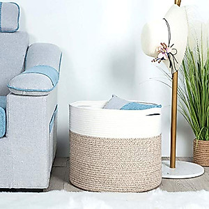 MINTWOOD Design Large 17 x 15 Inches Decorative Cotton Rope Basket, Blanket Basket Living Room, Laundry Basket, Woven Basket, Toy Storage Baskets Bin, Round Large Basket for Pillows, Throws, Towels