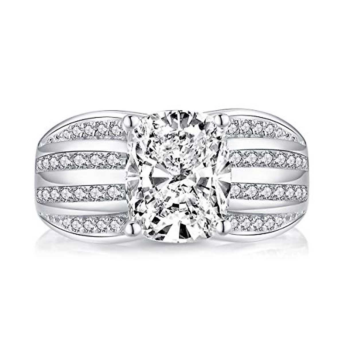 AINUOSHI Cushion Cut Cubic Zirconia Engagement Rings for Women Sterling Silver CZ Rings for Women Wedding Band (CUSHION CUT 9x9MM, 6.5)