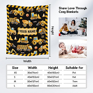 Personalized Construction Blanket, Soft Warm Flannel Throw Blanket for Boys Girls, 50x60 Inch Large Blankets for Sofa Couch, Construction Truck Throws Gifts Home Decor