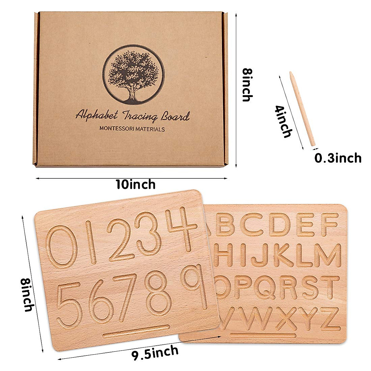 JETM·HH My First Learn to Write Wooden Number Tracing Board Preschool Handwriting Practice for Kids Age 3 4 5 Double-Sided Learning to Write ABC Educational Toy Game Fine Motor Montessori Gift