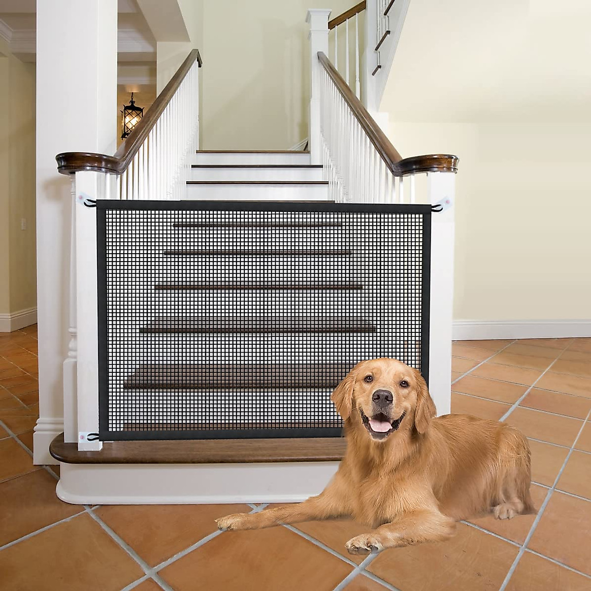 Dog Gate for Stairs Pet Gates for The House: Dogs Screen Mesh Gate for Doorways Stairways Indoor Safety 29 inch Tall, 34 inch Wide