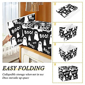 CaTaKu Halloween Ghosts Black Storage Bins with Lids and Handles, Fabric Large Storage Container Cube Basket with Lid Decorative Storage Boxes for Organizing Clothes