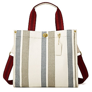 Tote Bag Hobo Bag for Women Canvas Shoulder Bag Chic Crossbody Bag Satchel Large Handbag Color Contrast Stripe