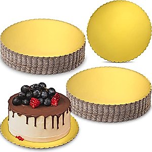 50 Pack 10 inch Gold Cake Boards Circle Rounds Cake Boards Scallop Edge Cakeboard Disposable Cake Base Grease Proof Cardboard Perfect for New Year Wedding Birthday Cake Decorating