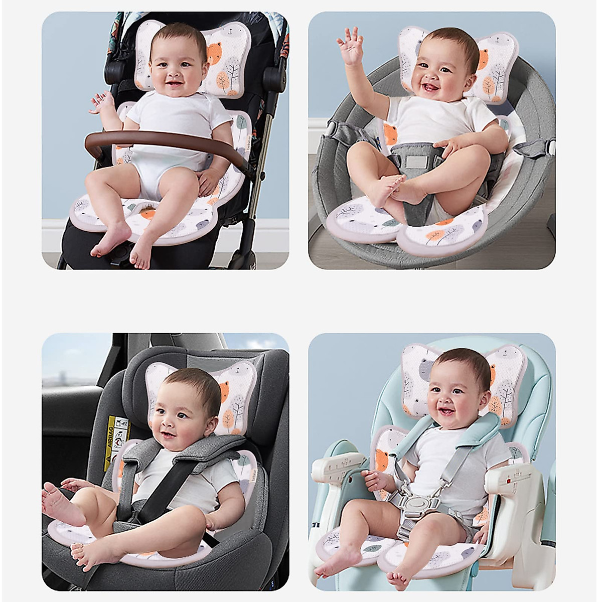 Bebamour Baby Stroller Liner Seat Pad Mat with Breathable 3D Mesh Stroller Liner Insert Car Seat Liner Cover (White Forest)