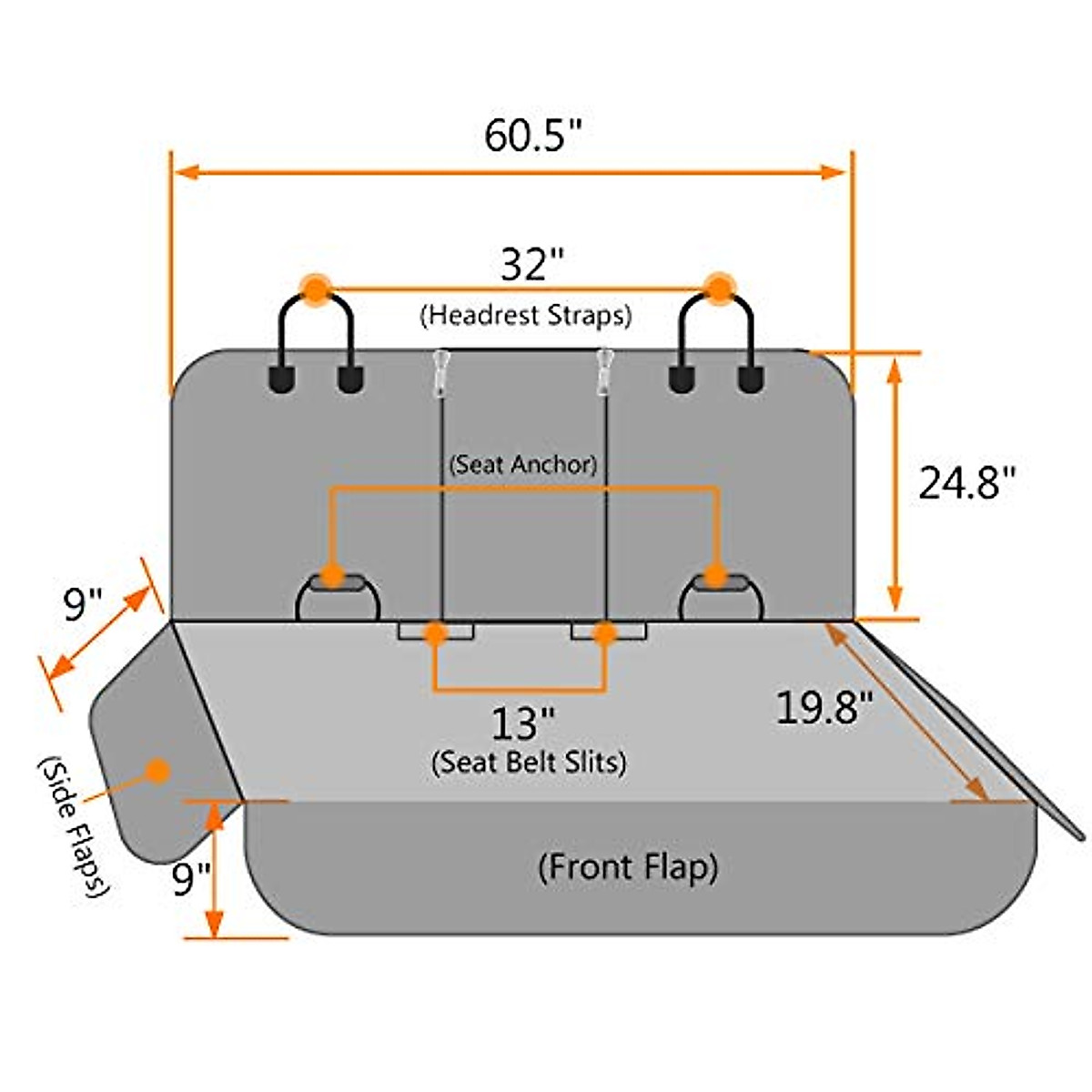Honest Dog Car Seat Covers with Mesh Window,Dog seat Cover with Side Flap for Cars, Trucks, and Suv's - Waterproof & Nonslip Pet Seat Cover for Backseat(Black, 61”W x 51”L)