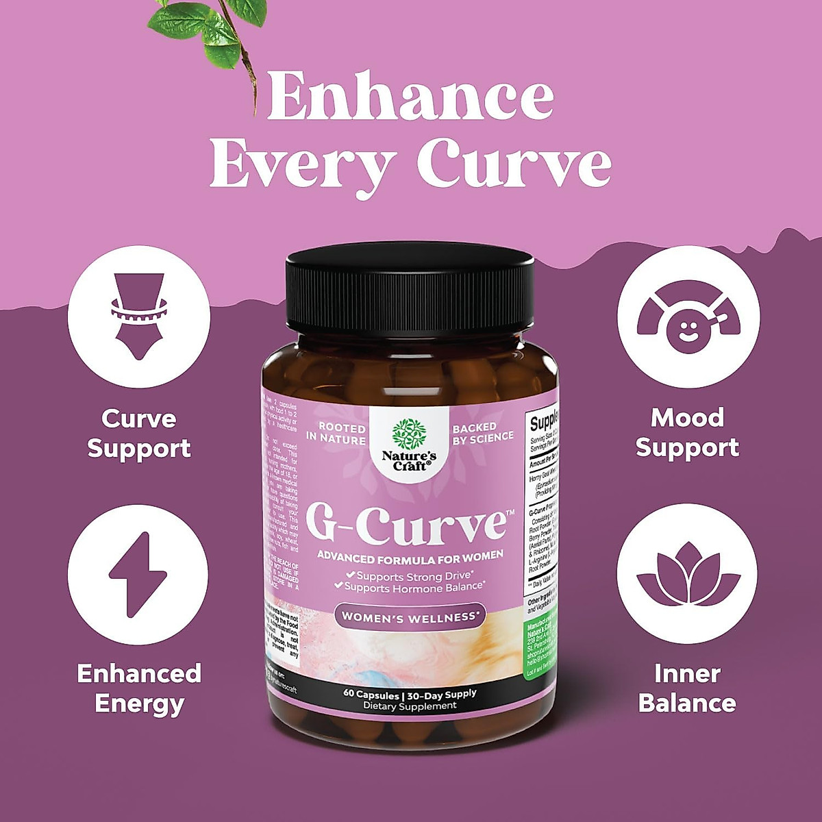 G-Curve Breast and Butt Enhancer Pills May Support Voluptuous Curves - Herbal Enhancement Pills with Horny Goat Weed for Women Saw Palmetto Extract and L-Arginine *Results May Vary
