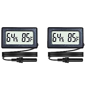 2-Pack Mini Digital Hygrometer Thermometer Gauge with Probe LCD Display Temperature Fahrenheit Humidity Meter for Incubator Reptile Plant Terrarium Humidor Guitar Case