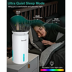 Dehumidifiers, Secmote Dehumidifiers for Home (560 Sq.ft), 63oz Ultra Quiet Portable Dehumidifier, Auto-off Small Dehumidifier with 7 Color Lights 2 Speed Modes for Basements Bedroom Closet Bathroom