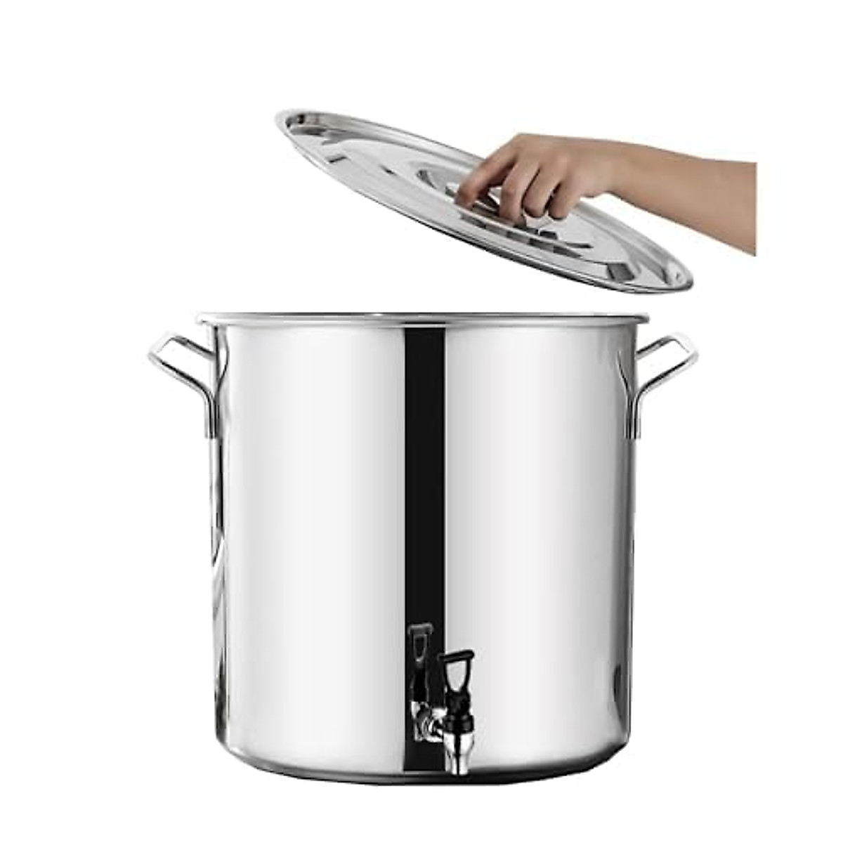 Stainless Steel Stock Pot Stock Pot With Spigot, Round Stock Pot With Soft-Touch Handles, Stainless Steel Soup Stockpot Composite Bottom 5-90L Wine Bucket,Thicken Milk Can With Tap S(Size:20*20cm(5L))