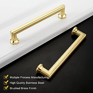 goldenwarm 5 Pack Brushed Gold Cabinet Handles 3-3/4 inch Drawer Pulls Hardware Pull for Kitchen Bathroom Cupboard Dresser