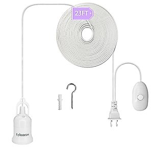 Lybuorze 23 ft Extension Hanging Lantern Pendant Light Lamp Cord Cable, Plug in Hanging Lamp Cord Kit with On Off Switch and E26 E27 Socket, Hanging Light Socket with Cord for Bedroom Garage Farmhouse