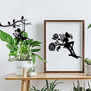 Hotop 3 Pieces Fairy Silhouette Statue Metal Fairy Branch Decoration Steel Fairy Metal Craft Outdoor Garden Butterfly Flower Decor Branch Tree Metal Art for Indoor Outdoor Home Yard Patio Lawn