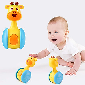 Tinabless Giraffe Tumbler Doll Roly-Poly Baby Toys, Cute Rattles Toys for Newborns 3-12 Month Baby Boys and Girls Xmas Birthday Gifts Stocking Fillers