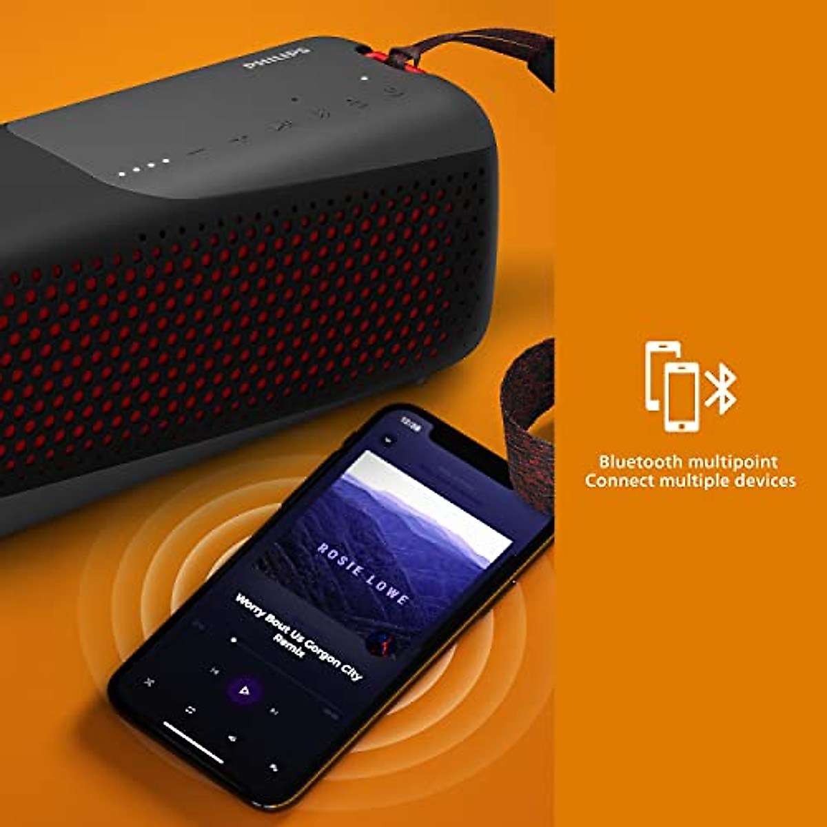 Philips S4807 Outdoors Wireless Bluetooth Speaker with Stereo Pairing and Bluetooth Multipoint Connection, IP67 Waterproof, Gray