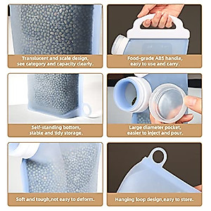 2 Pcs Grain Moisture Proof Sealed Bag, Stand-Up Silicone Dry Food Storage Bag, Liquid Storage Container with Capacity, Portable Grain-Grade Storage Bag for Cereals, Flour, Pet Food, Beverages