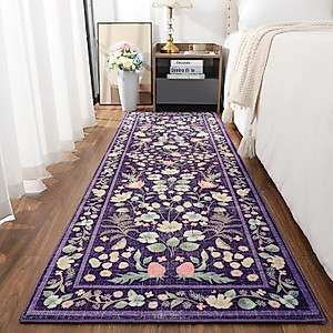 Przemy Runner Rug for Bedroom, 2x6 Washable Boho Area Rugs, Non Slip Low Pile Hallway Floor Carpet, Vintage Floral Rug Runner for Living Room Kids Dorm Laundry Nursery Indoor Entryway Decor, Purple