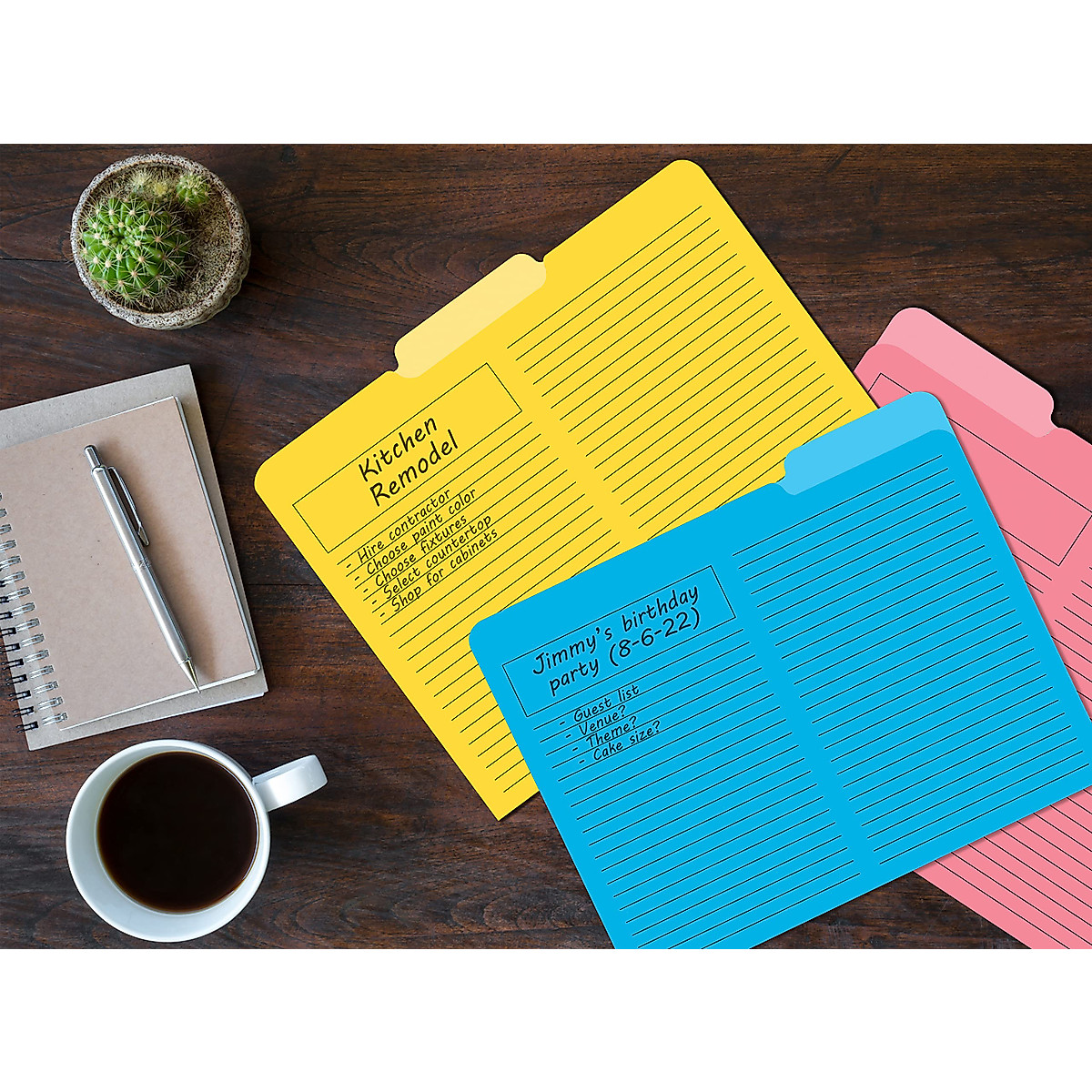 Lined File Folders, 12 Pack, Heavyweight, 1/3 Cut Tabs, 6 Vibrant Colors, Top Custom Subject Box, Letter Size Folders, 9.5" x 11.5", by Better Office Products