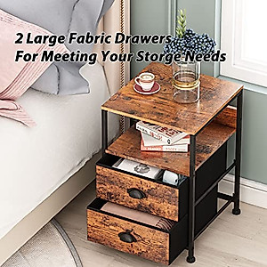 Furologee Tall 6-Tier Bookshelves, Rustic Bookcase with 2 Drawers, Nightstand with 2 Drawers, End Table with Storage Shelf for Bedroom, Living Room, Rustic Brown