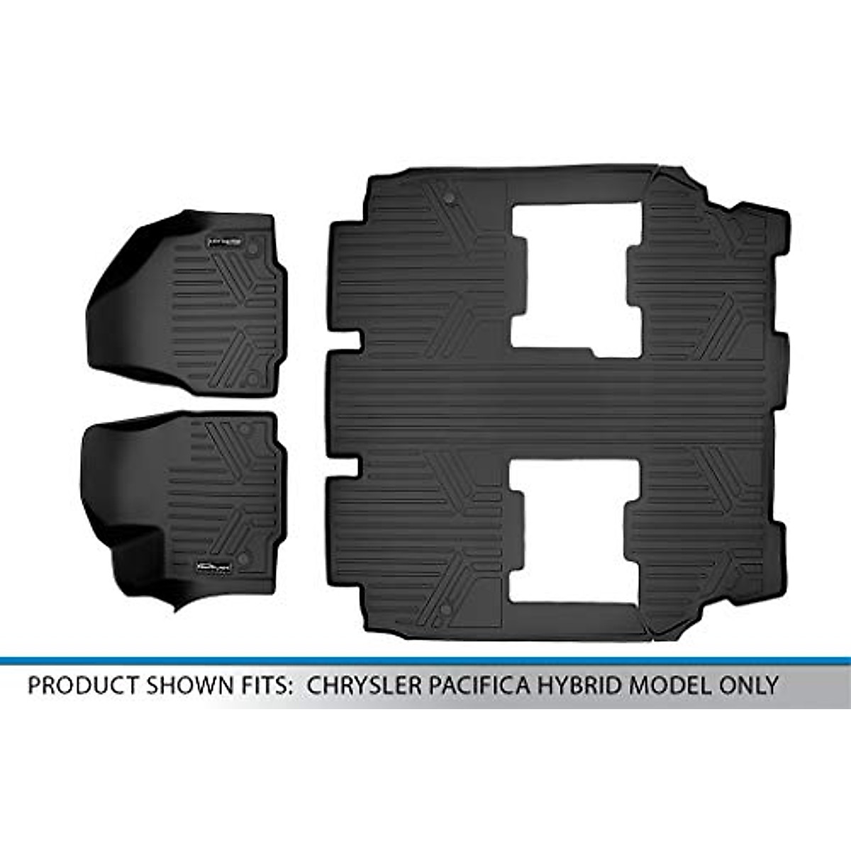 SMARTLINER Custom Fit Floor Mats 3 Row Liner Set Black for 2017-2021 Chrysler Pacifica Hybrid Model Only.