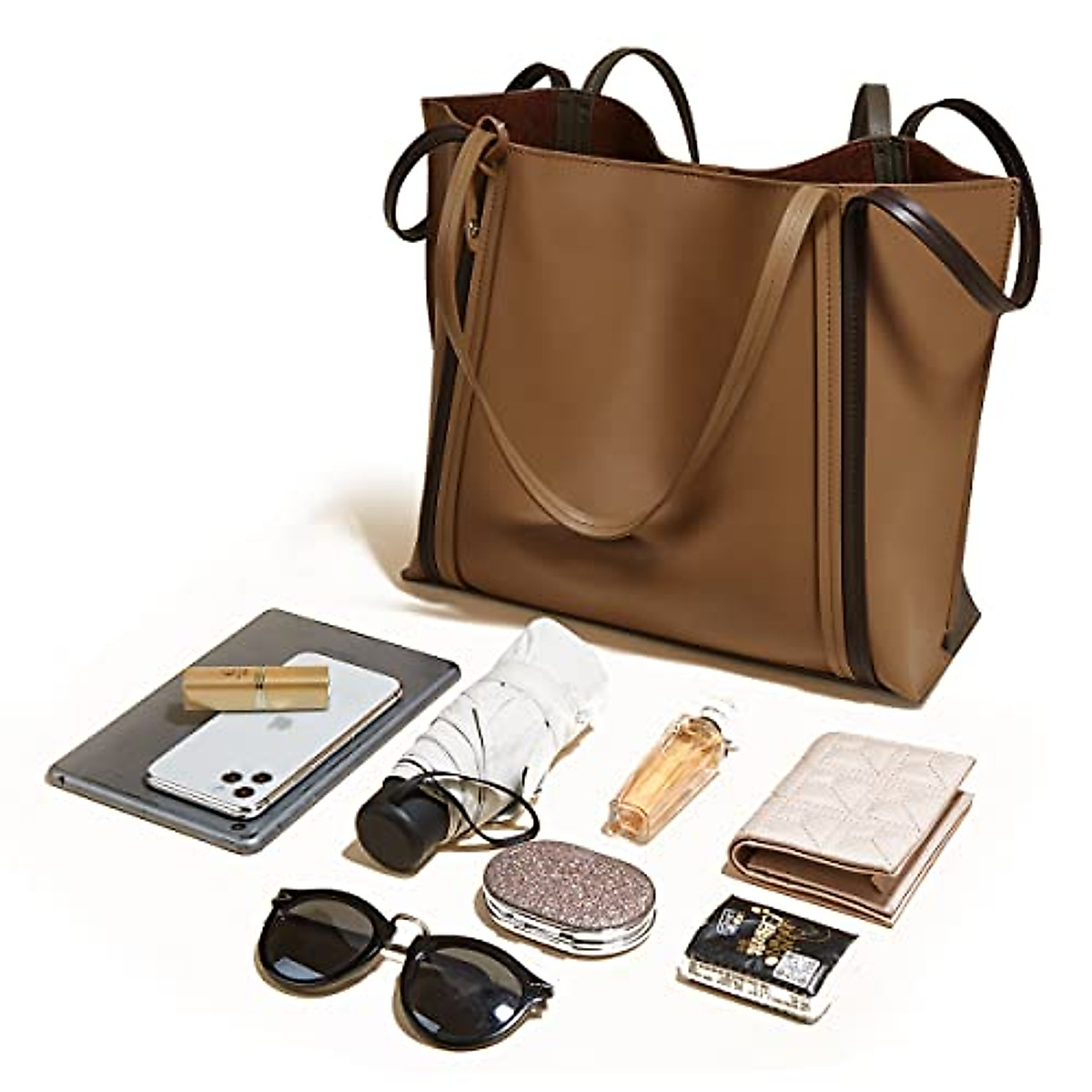 FOXLOVER Genuine Leather Tote Shoulder Bag for Women Ladies Handbags Purse with Removable Inner Zipper Bag