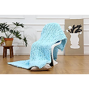 EASTSURE Chunky Knit Blanket Premium Super Soft Warm Knit Blanket Cozy Chenille Blanket for Couch Bed Chair Blue 40"x60"