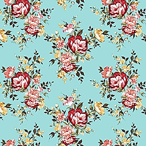 Texco Inc Print 7x4 Rib Knit Stretch Poly Spandex Large Flowers, Apparel, Clothing Fabric, DIY Projects, Mint Red 5 Yards