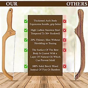 Nazmul Hassan LLC Wooden Bread Bow Slicer, Knife for Homemade Bread Stainless Steer 15.7-inch Bread Cutter Easy Grip Handle Cutter Tool with Wooden Handle for Kitchen Gift Kitchen Knife, Medium