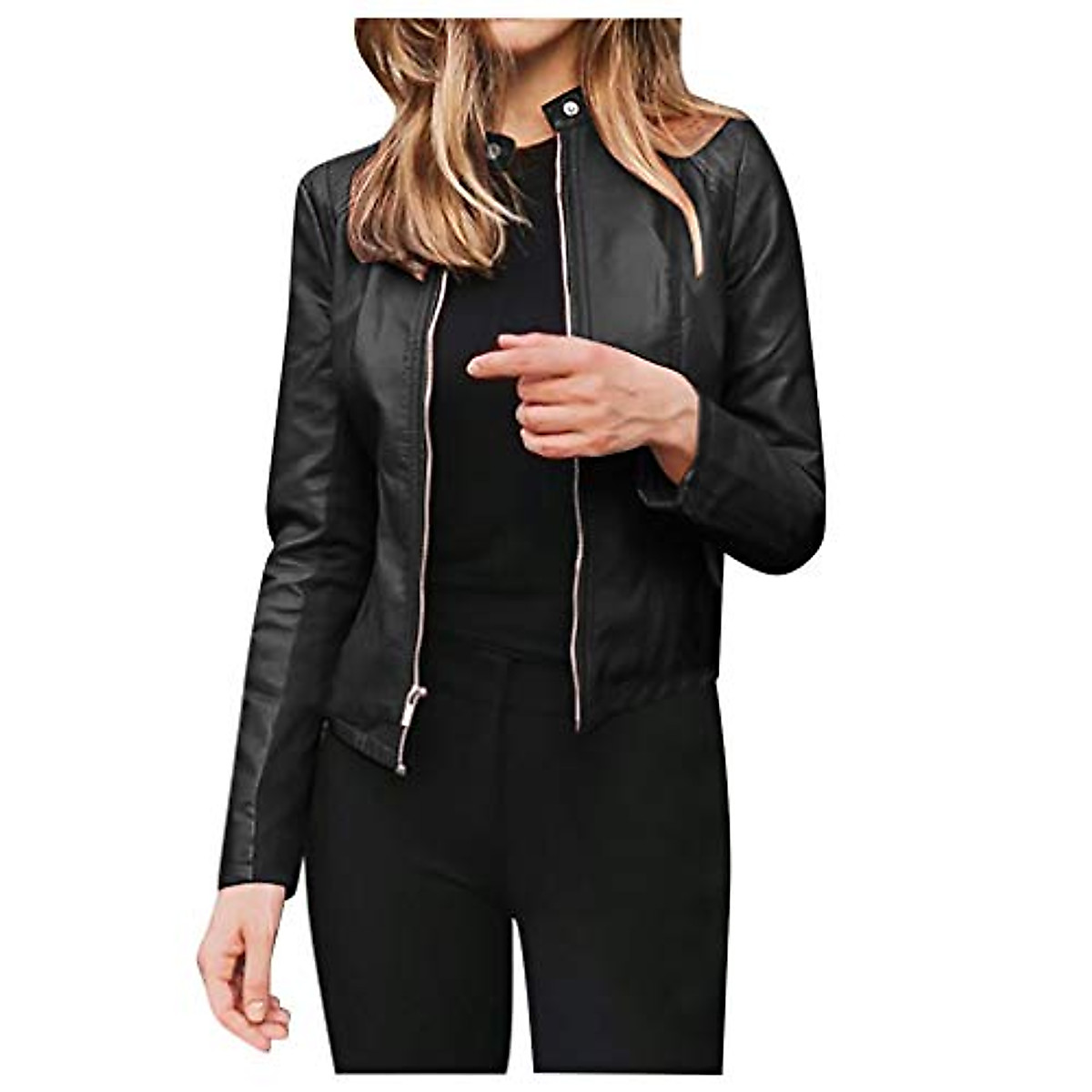 JMMSlmax Fall PU Leather Jacket Plus Size Women Jackets Classical PU Slim Cropped Biker Coats Motorcycle Jackets for Women